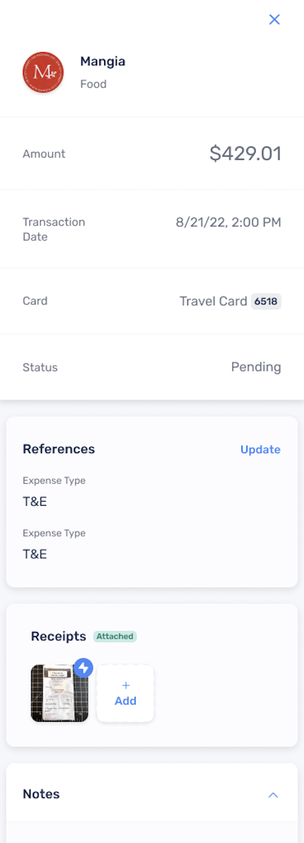 Attach receipts – Extend