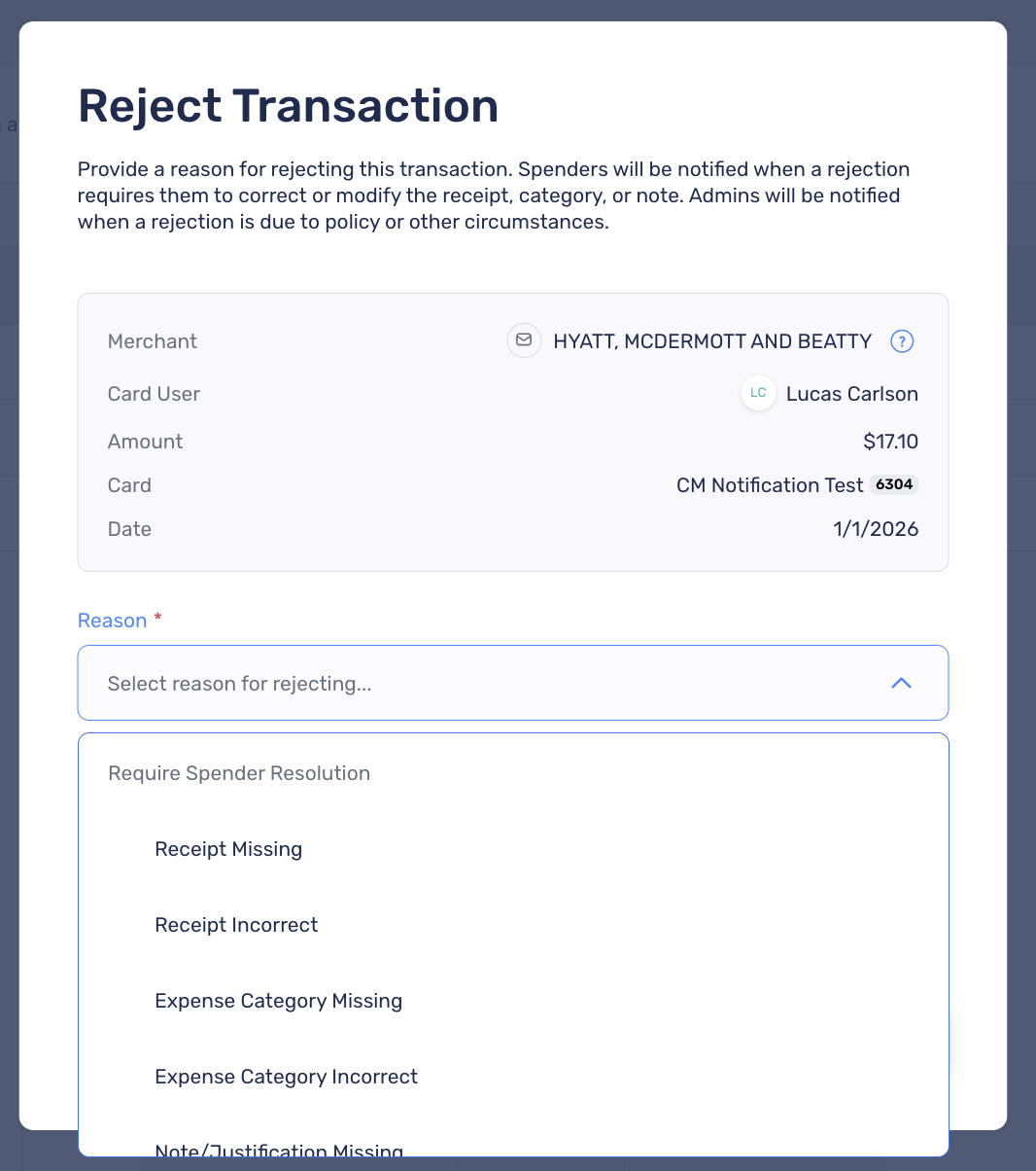 Manager Review Card Transactions – Extend
